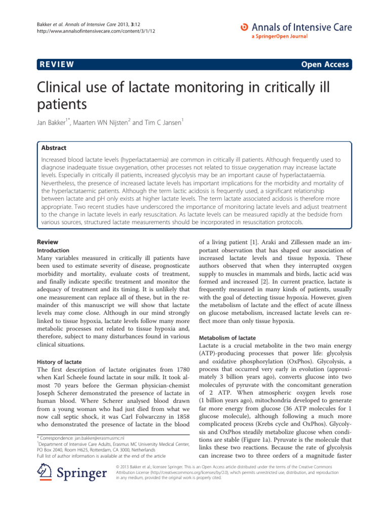 Lactate Monitoring in Critical Care | PDF | Lactic Acid | Adenosine ...