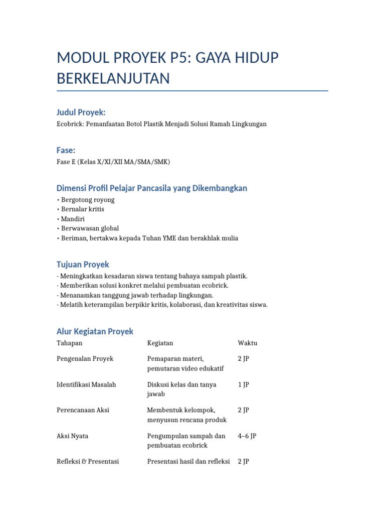 Modul Proyek P5 Ecobrick | PDF