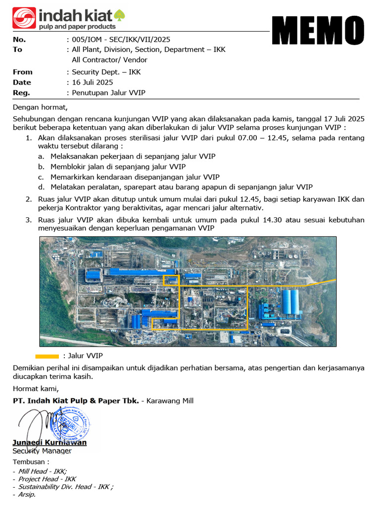 Inter Office Memo-IKK Penutupan Jalur VVIP | PDF