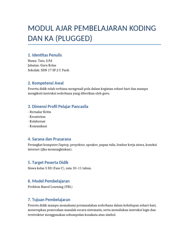 Modul Ajar Koding KA Plugged FaseC | PDF