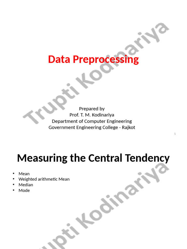 DWDM - Unit 3 - Data Preprocessing | PDF | Mode (Statistics) | Mean