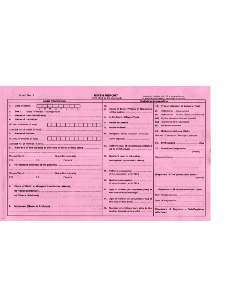 Birth Certificate Form1 | PDF