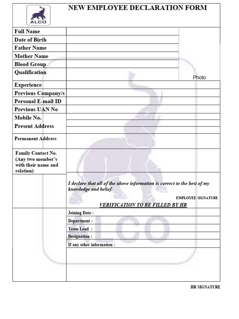 New Employee Declaration Form | PDF
