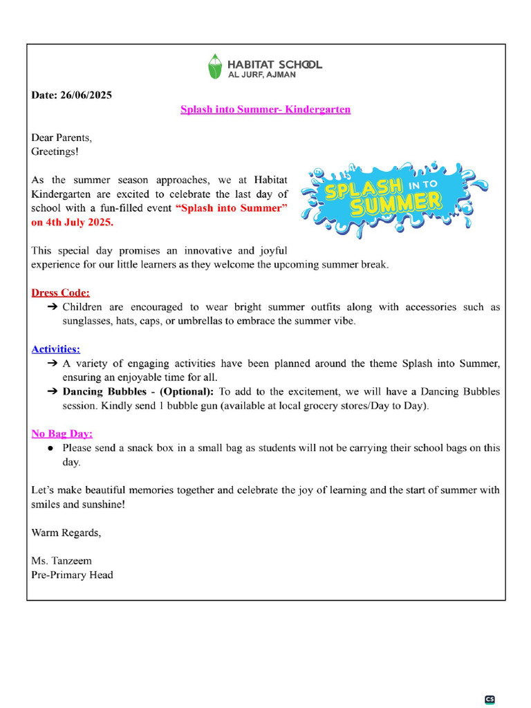 Splash Into Summer - Kindergarten | PDF