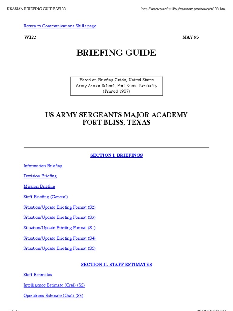 Usasma Briefing Guide w122 | PDF | Secretary | Armed Conflict