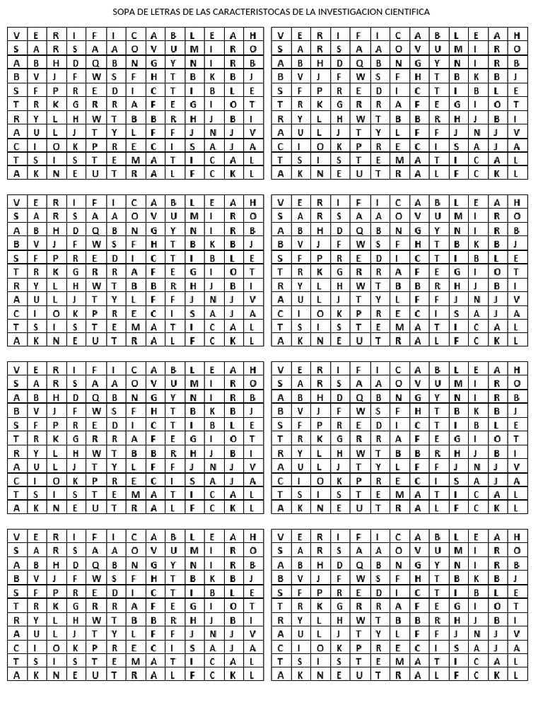 Sopa de Letras de Las Caracteristocas de La Investigacion Cientifica | PDF