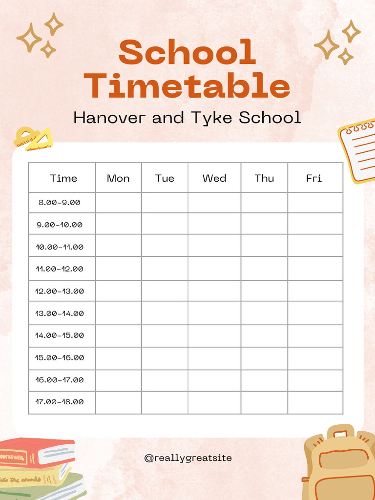 Pink Cute Minimalist Illustrative School Timetable Weekly Planner | PDF