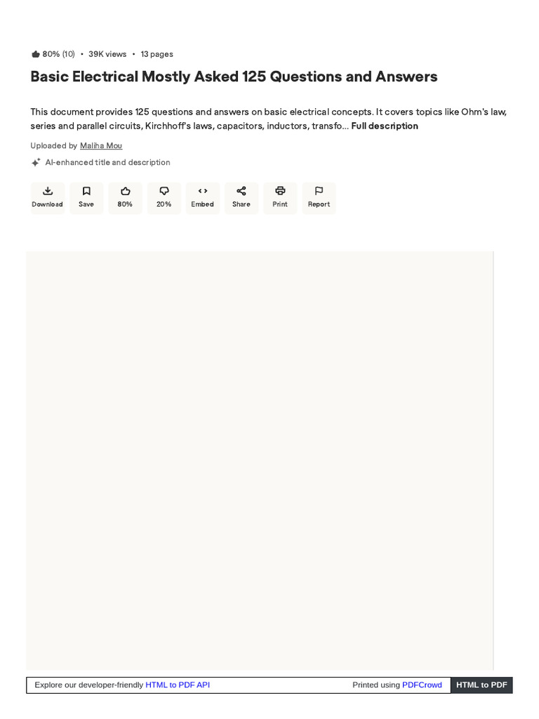 125 Essential Electrical Questions & Answers | PDF | Series And ...