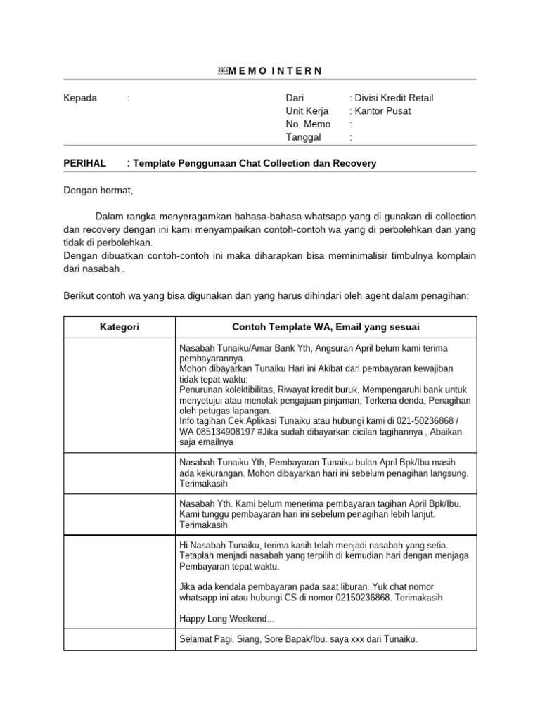 Memo Template Penggunaan Chat | PDF