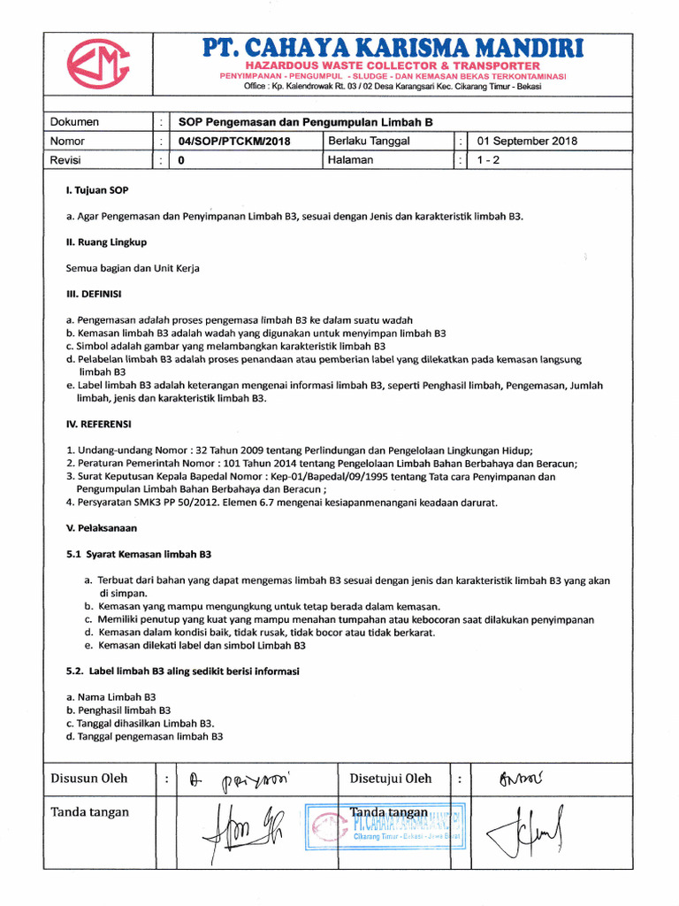 04-SOP Pengemasan Dan Pengumpulan LB3 | PDF