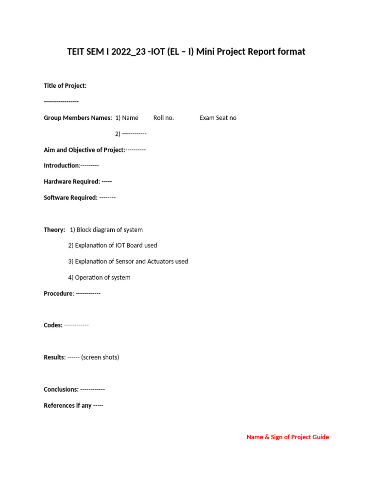 IOT Mini Project Report Format | PDF