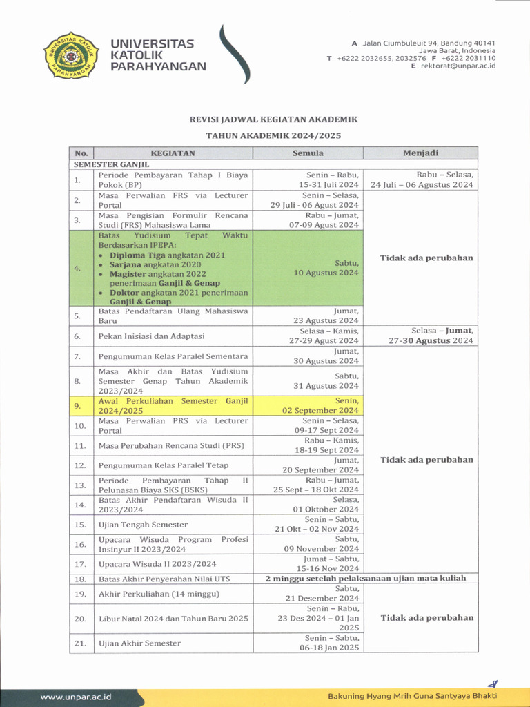 Jadwal Kalendar Akademik_ganji 2024-2025_rev | PDF