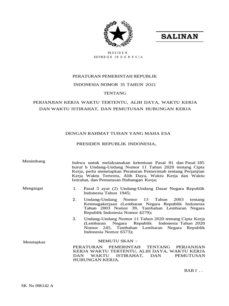 PP No 35 Tahun 2021 | PDF