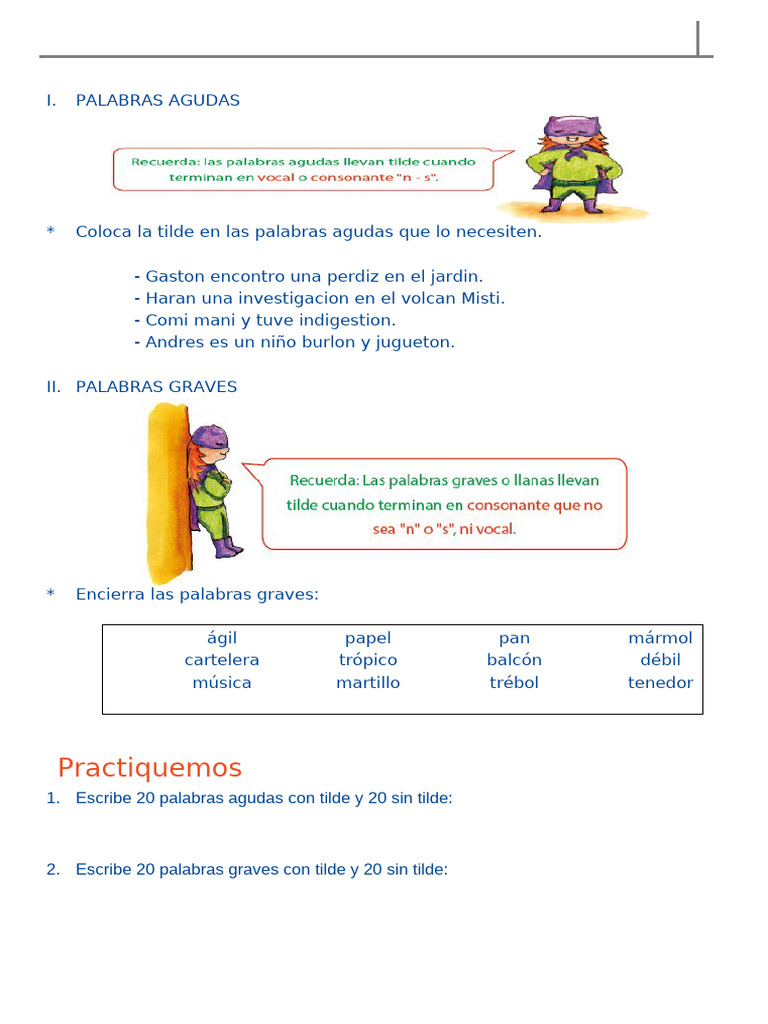 Actividades de Acentuación para 4º Primaria | PDF