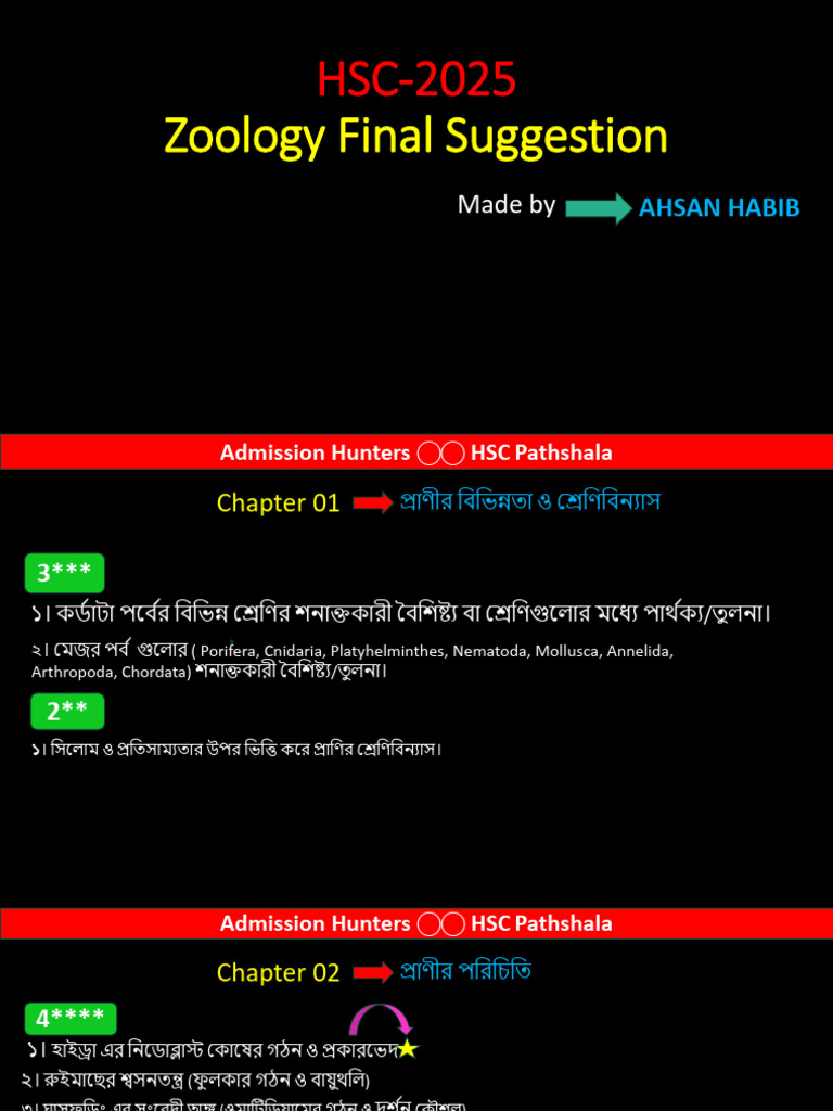 HSC-2025 Zoology Final Suggestion | PDF