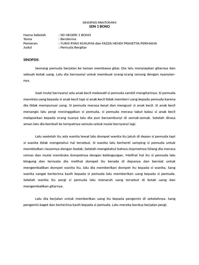 Sinopsis Pantomim SDN 1 Bono | PDF
