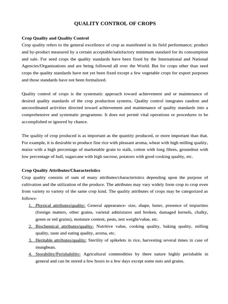 Crop Quality Control and Standards | PDF | Sowing | Fertilizer
