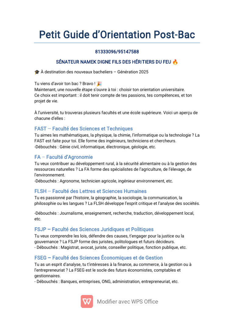 Guide d'Orientation Bac 2025-2026 | PDF | Agronomie | Science