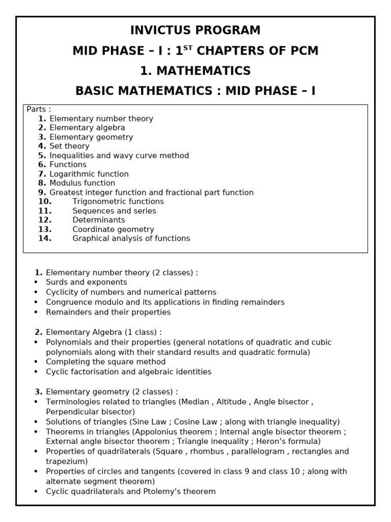 Invictus Basic Maths Program Outline | PDF | Trigonometric Functions ...