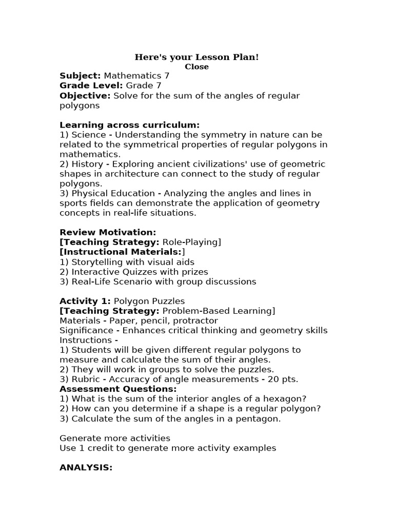 Polygon Geometry Lesson Plan for Grade 7 | PDF | Geometry | Mathematics