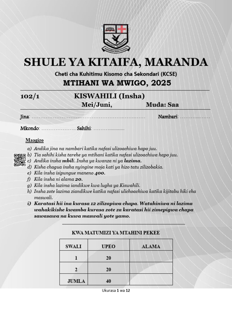 Mwigo 2025 Insha | PDF