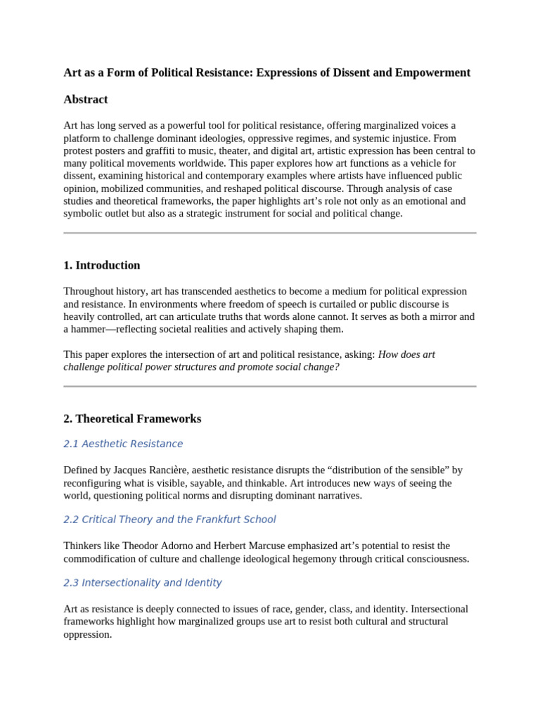 Art As A Form of Political Resistance: Expressions of Dissent and ...