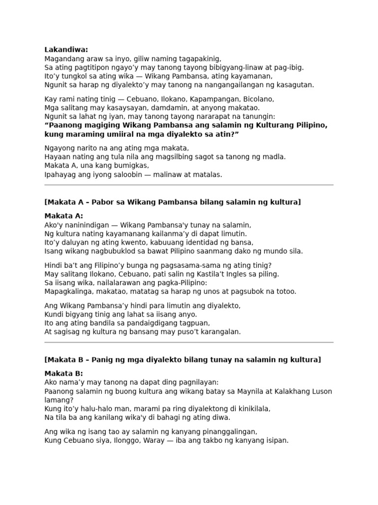 Balagtasan FT Filipino | PDF