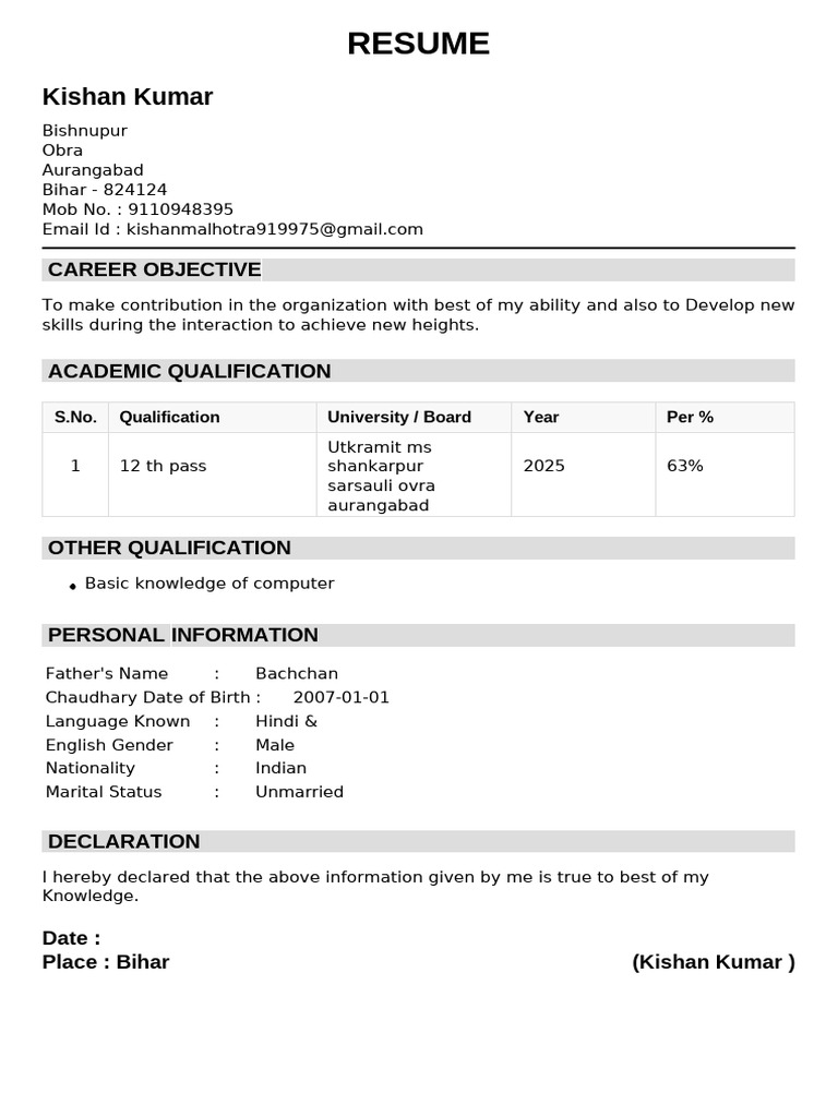 Resume: Kishan Kumar | PDF