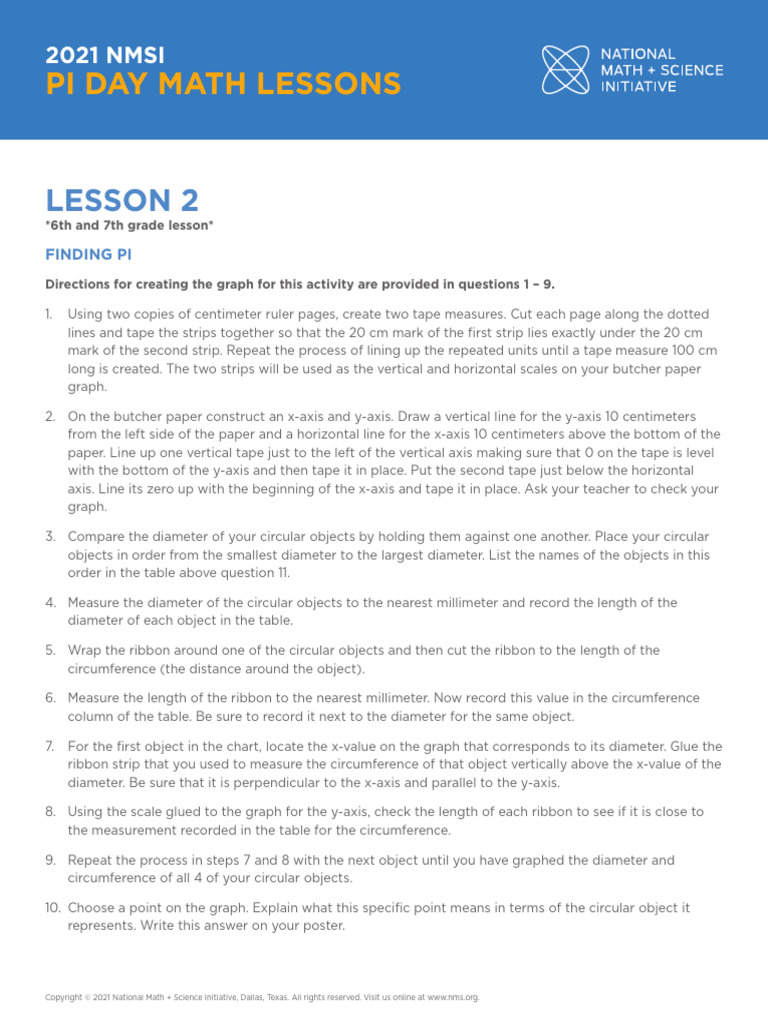 2021 NMSI Pi Day Math Lesson 2 Finding Pi SCREEN | PDF | Pi | Cartesian ...