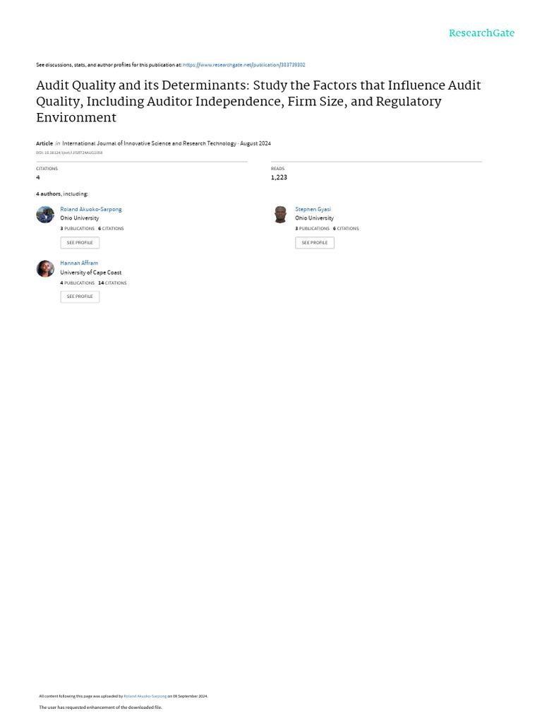 Audit Quality: Key Determinants Explored | PDF | Audit | Audit Committee