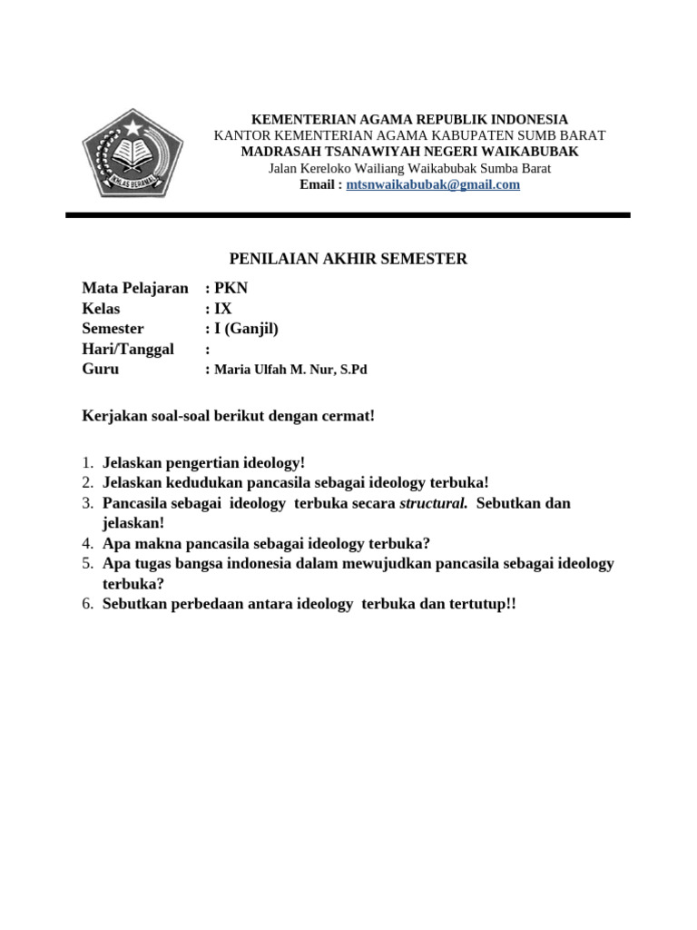 SOAL PKN Kelas 9 | PDF