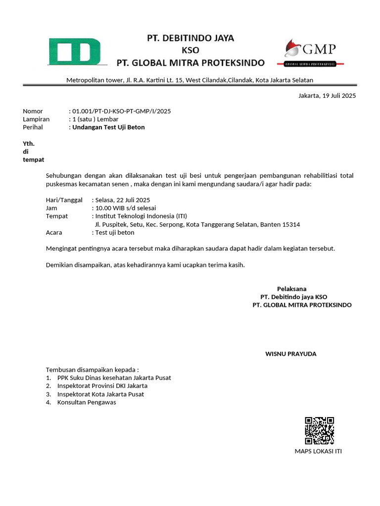 Surat Undangan Pengujian Besi ITI | PDF