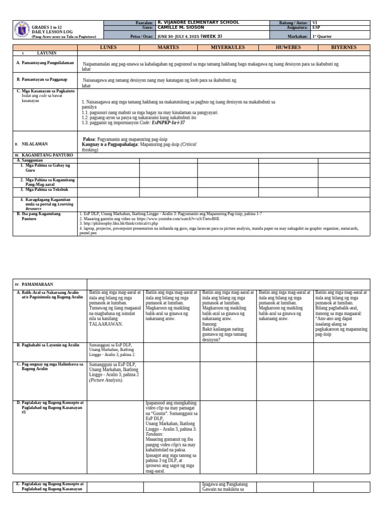 DLL - Esp 6 - Q1 - W3 | PDF