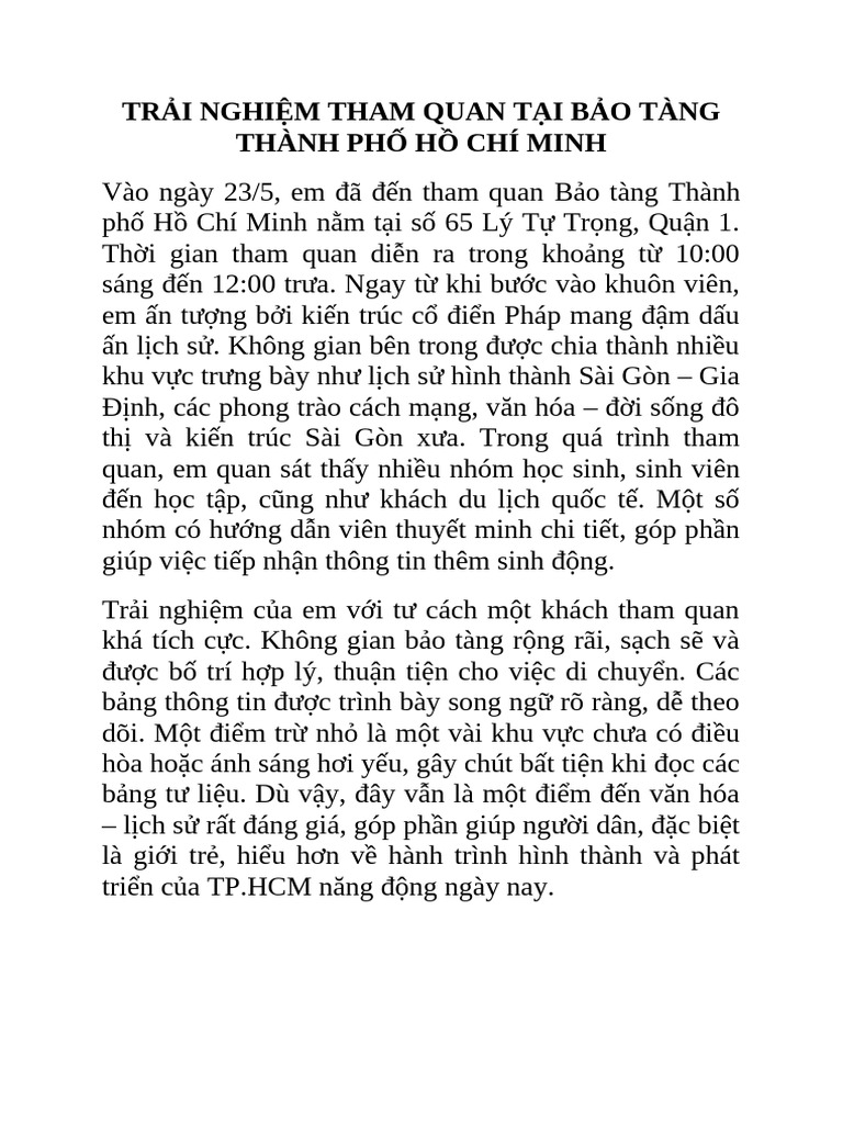 Trải Nghiệm Tham Quan | PDF