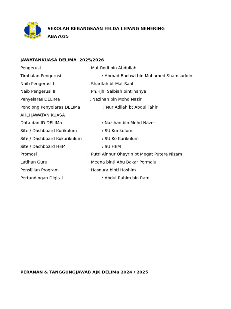JAWATANKUASA DELIMa 2025 | PDF