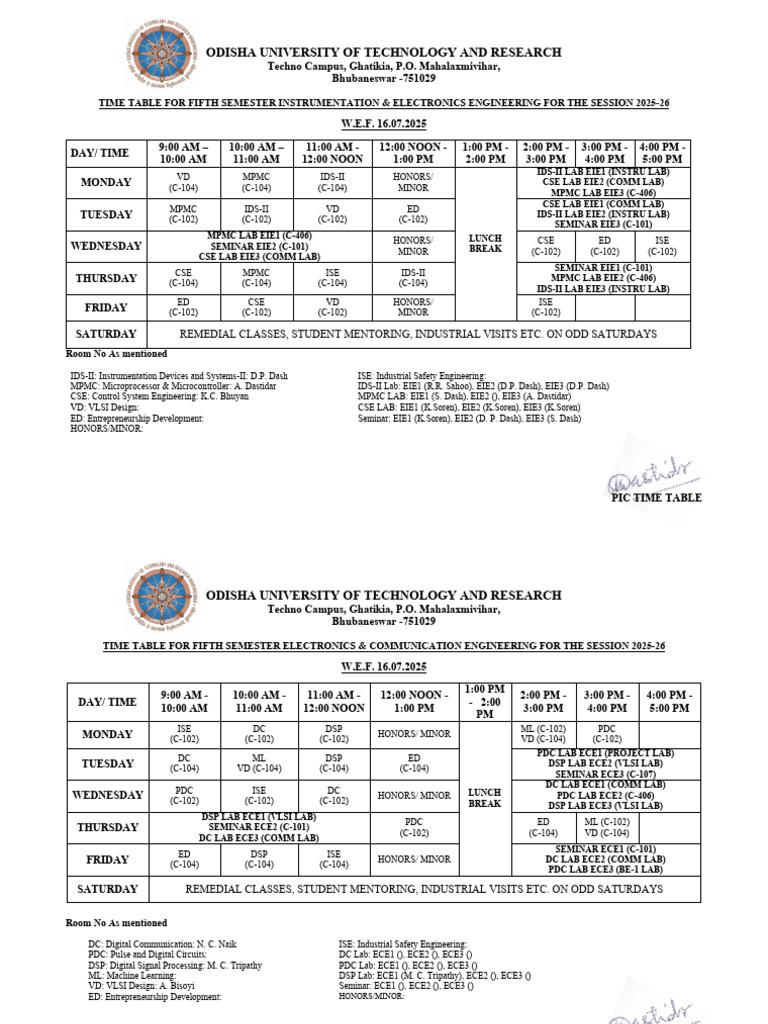 5th Sem UG Time Table 2025-26 - WEF 16.07.2025 | PDF | Engineering | Computing