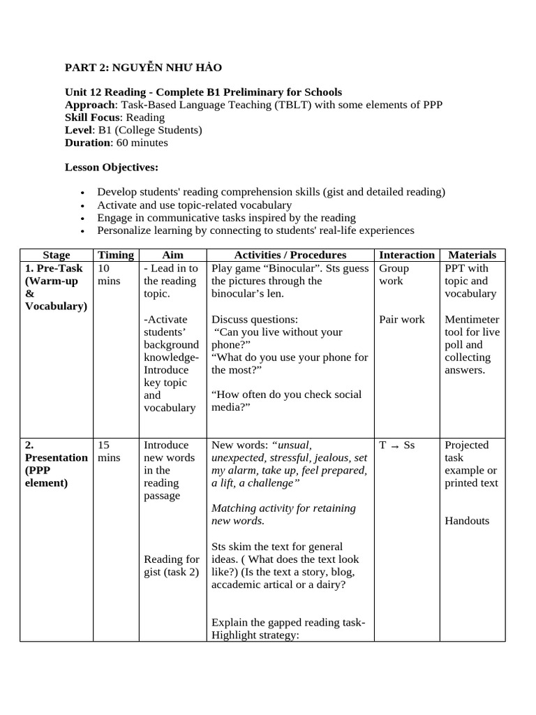 Lesson Plan Unit 12 | PDF | Vocabulary | Reading Comprehension