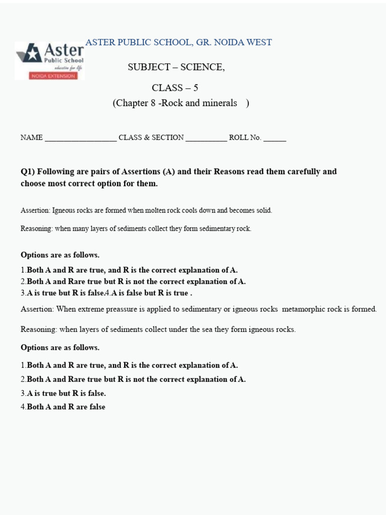 Worksheet CH - Rocks and Minerals | PDF | Rock (Geology) | Sedimentary Rock