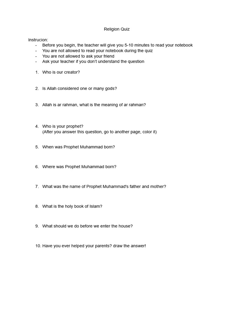 Religion Quiz | PDF