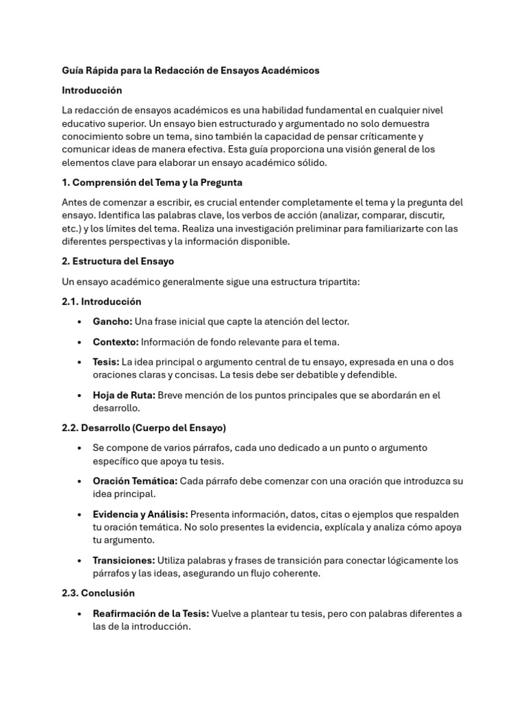 Guía Rápida para La Redacción de Ensayos Académicos | PDF | Ensayos ...