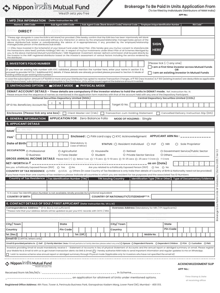 Brokerage To Be Paid in Units Application Form Individuals | PDF ...
