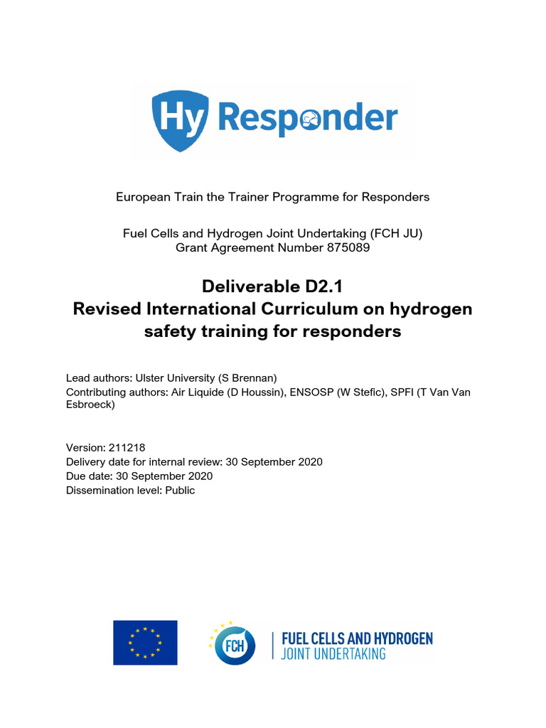 D2 1 Revised Curriculum On Hydrogen Safety Training For Responders ...