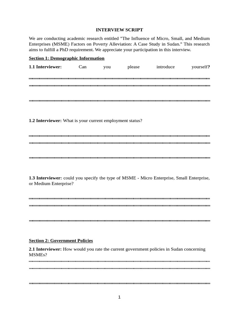 MSME Impact on Poverty in Sudan Interview Guide | PDF | Poverty ...
