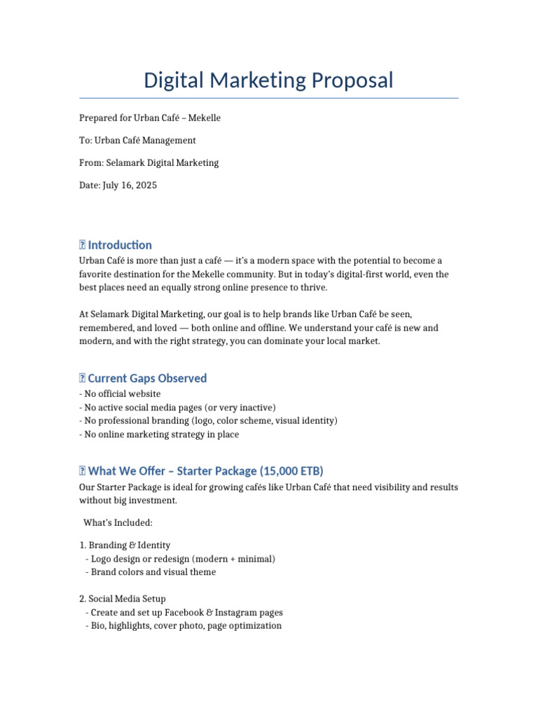 Selamark Proposal Urban Cafe | PDF