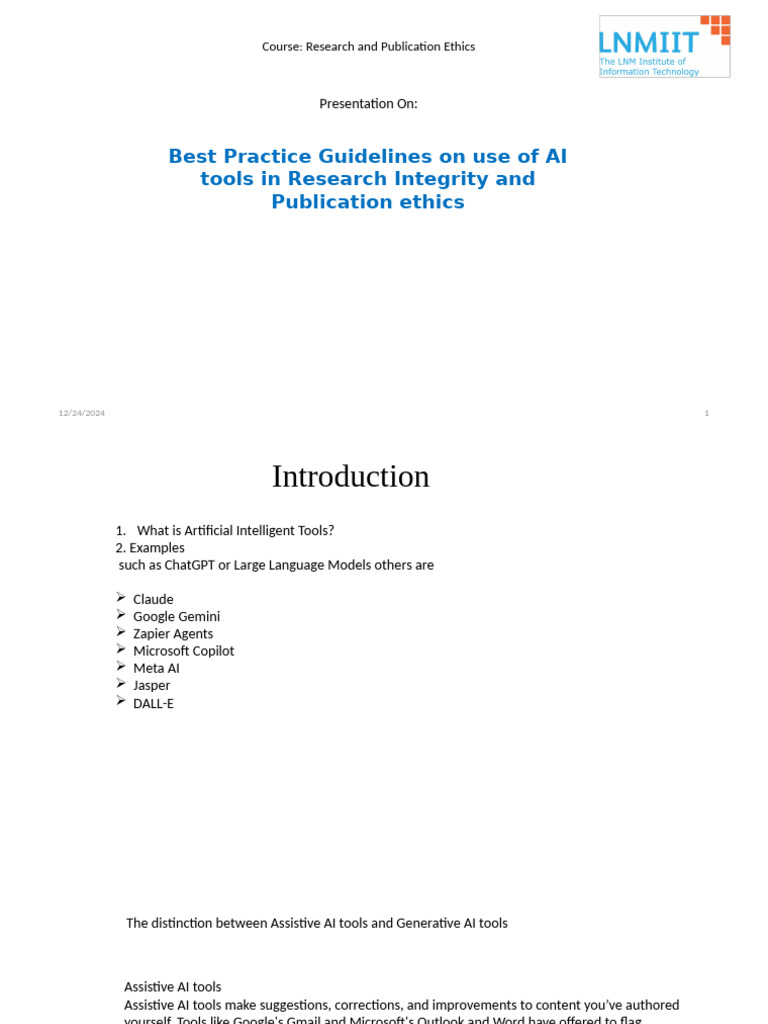 Guidelines To Use AI Tool in Research Publication and Ethics | PDF ...