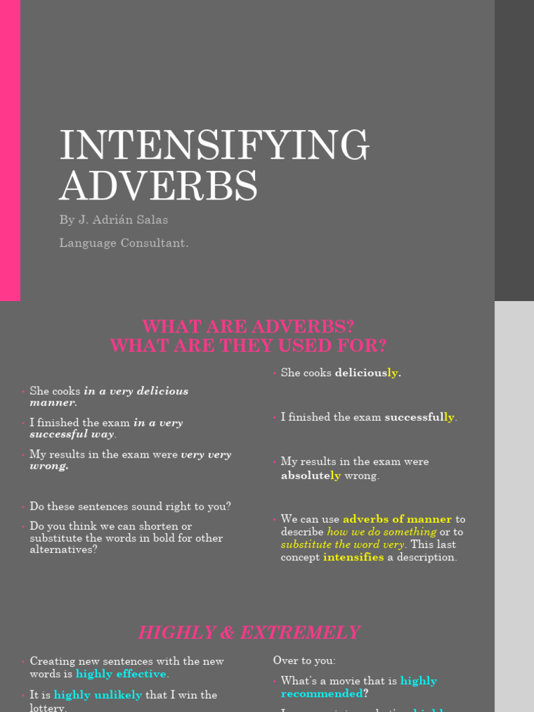 Adverbs (Intensifying) | PDF | Linguistics | Grammar