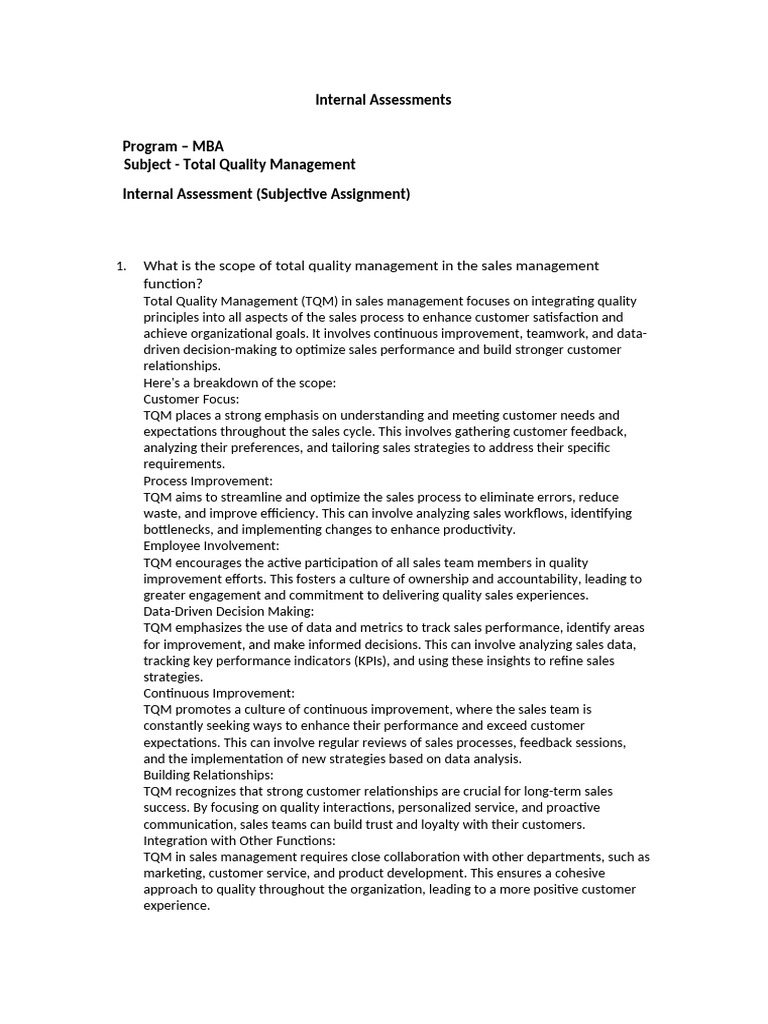Total Quality Management-Assignment 2 - Submittal | PDF | Quality Management | Quality (Business)