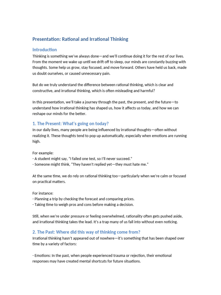 Rational and Irrational Thinking Presentation | PDF | Thought | Rationality