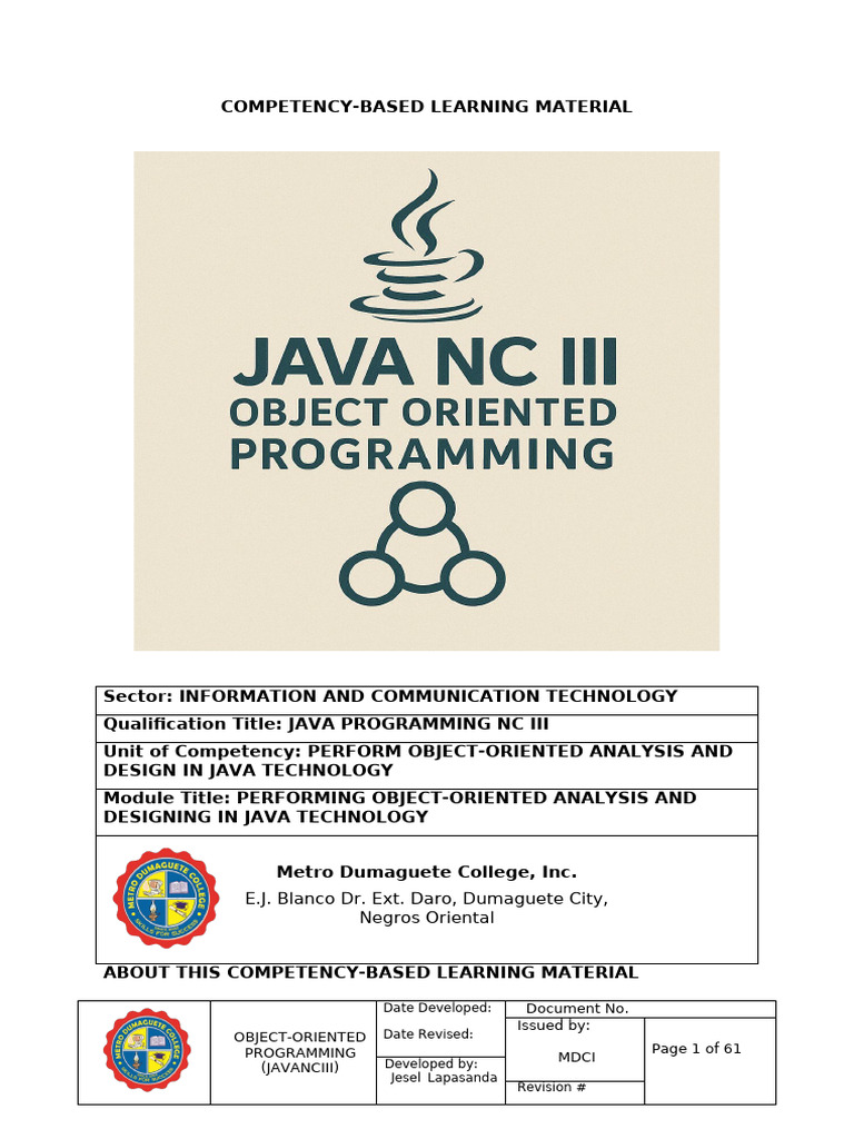 CBLM 1.1 | PDF | Java (Programming Language) | Method (Computer Programming)