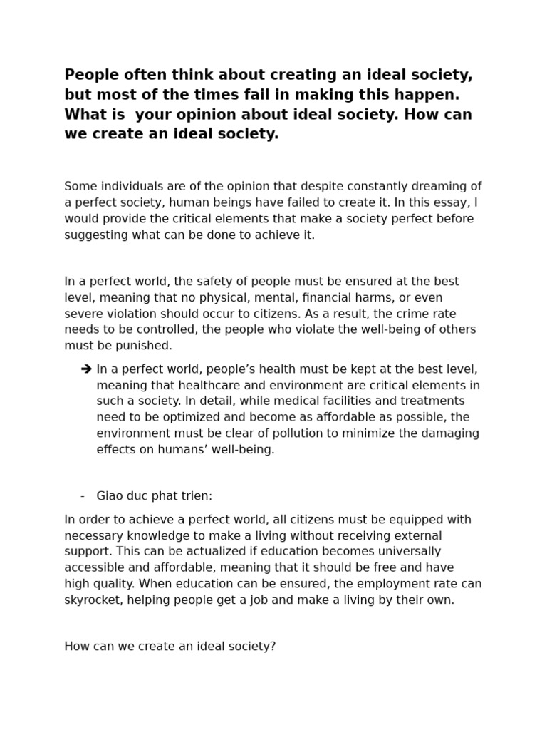 Creating an Ideal Society: Key Elements | PDF